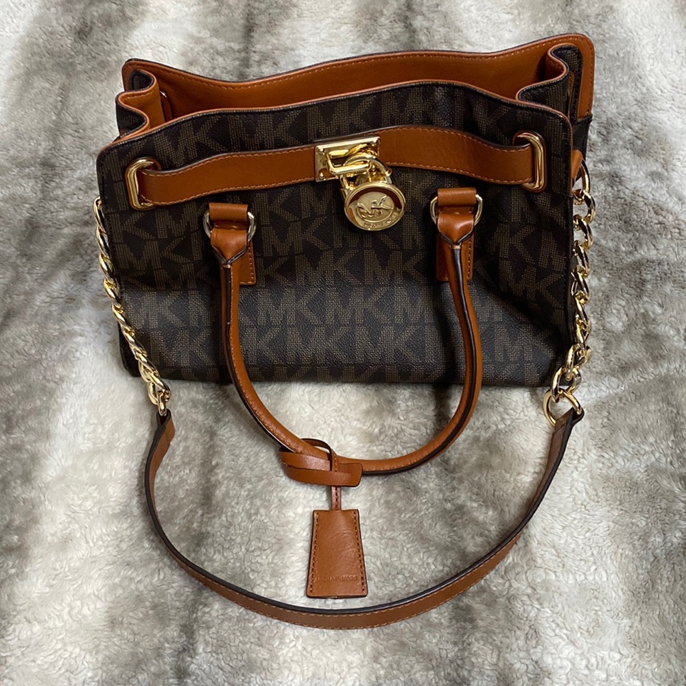 Michael Kors Hamilton Brown Logo Monogram Bag - Gem